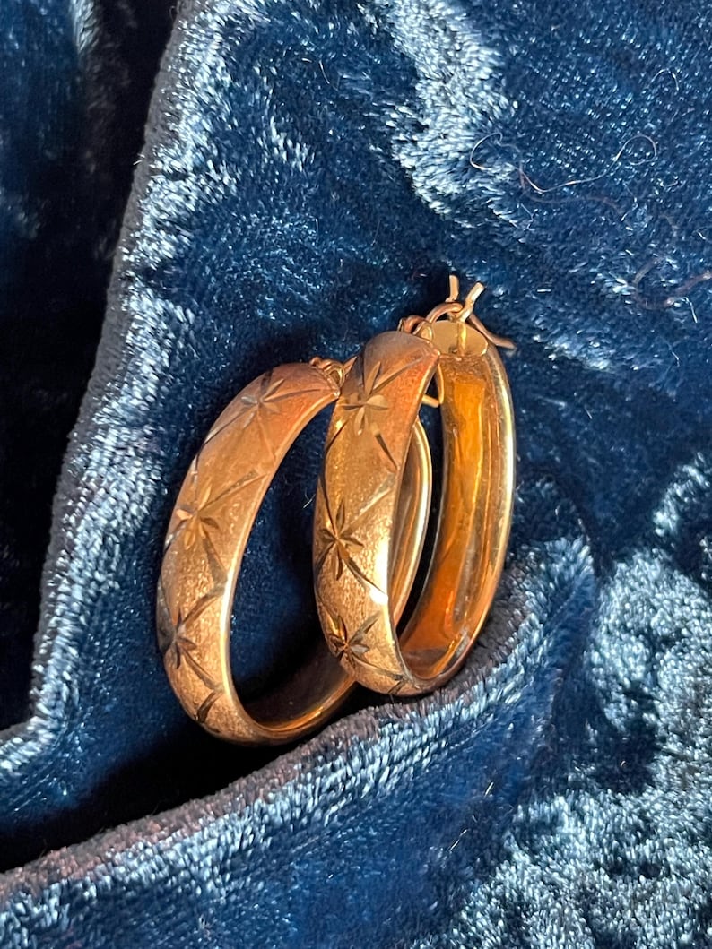 100% 14k Gold 1950s Starburst MCM Vintage Hoop Earrings - Etsy