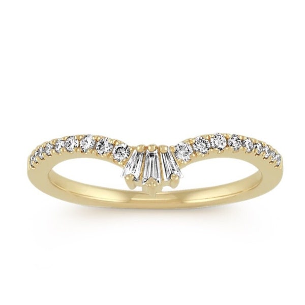 Baguette Moissanite Curved Wedding Band Chevron Curve Wedding Band 14k ...