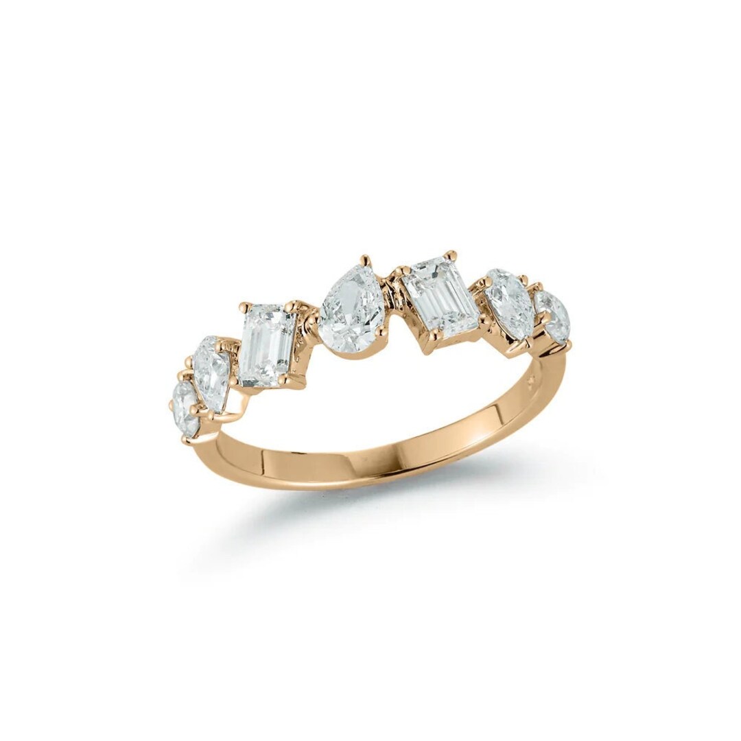 Moissanite Wedding Band Multi Stone Band Moissanite Engagement Ring 14K ...