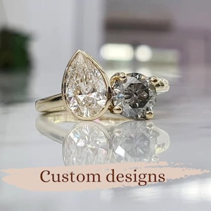 Toi Et Moi Ring, Round Cut Moissanite Diamond Ring, 14K Solid Gold Ring ...