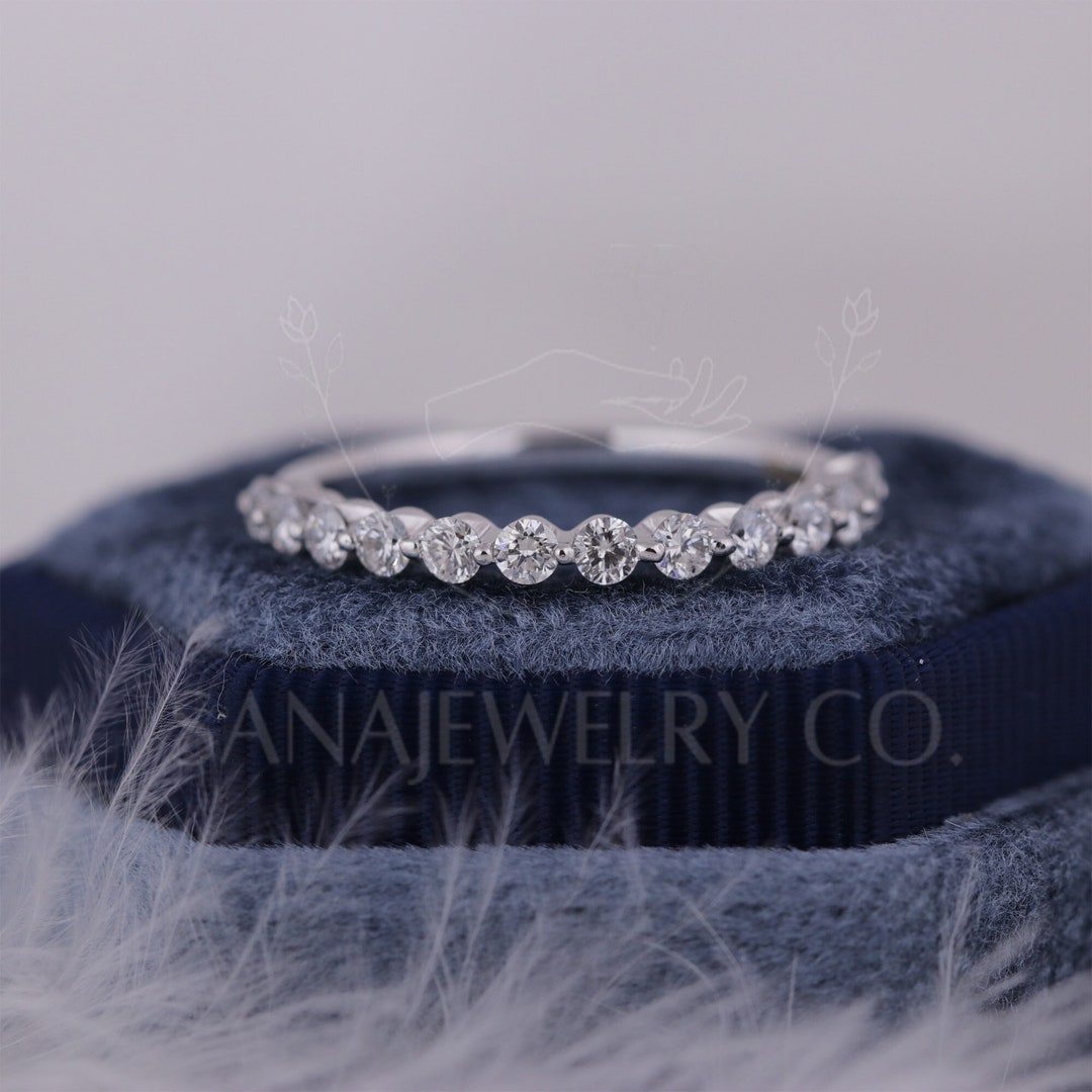 Half Eternity Floating Band Round Moissanite Wedding Band Lab Grown ...