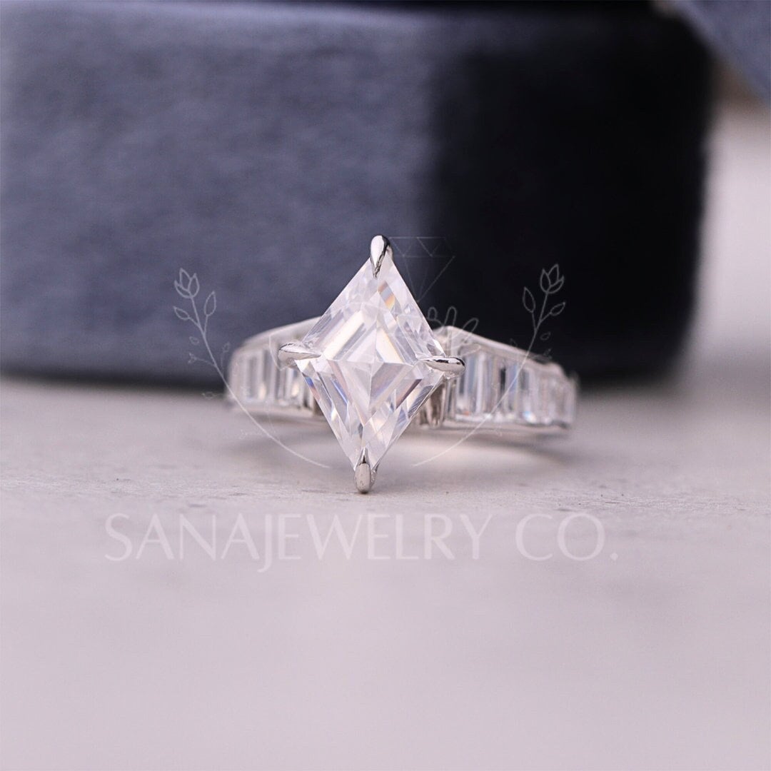 Lozenge Cut Moissanite Woman Engagement Ring, Channel Set Wedding Ring ...