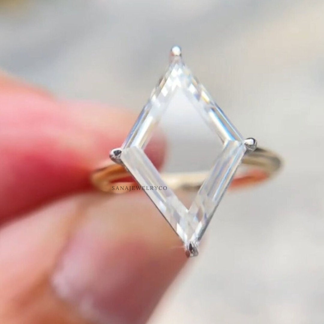 Portrait Cut Ring Lozenge Moissanite Engagement Ring Compass - Etsy