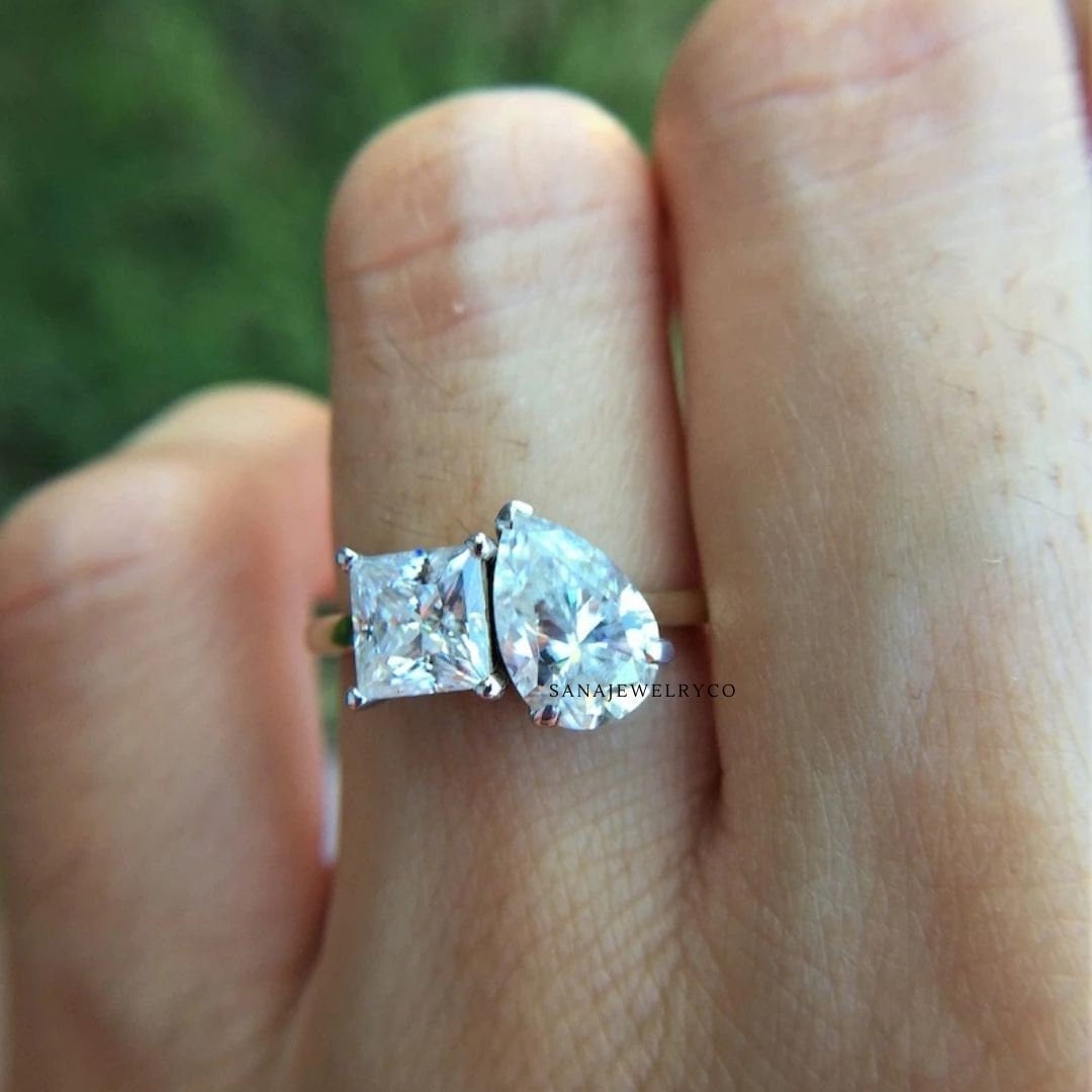 Emily Ratajkowski Celebrity Ring, Toi Et Moi Ring, 2 CT Princess and 2. ...