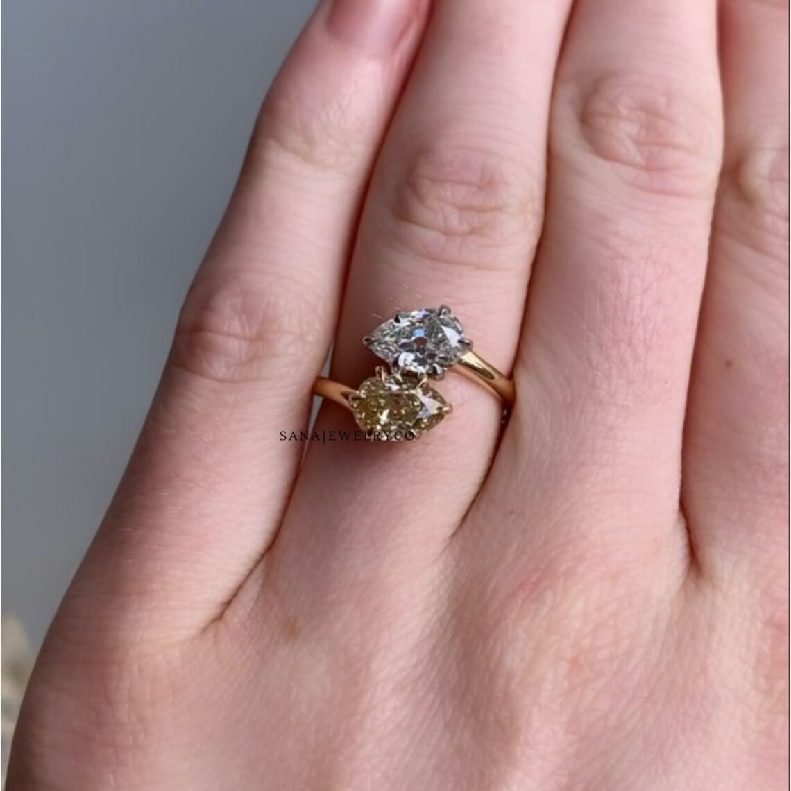 Toi Et Moi Ring Pear Shaped Two Stone Moissanite Engagement - Etsy