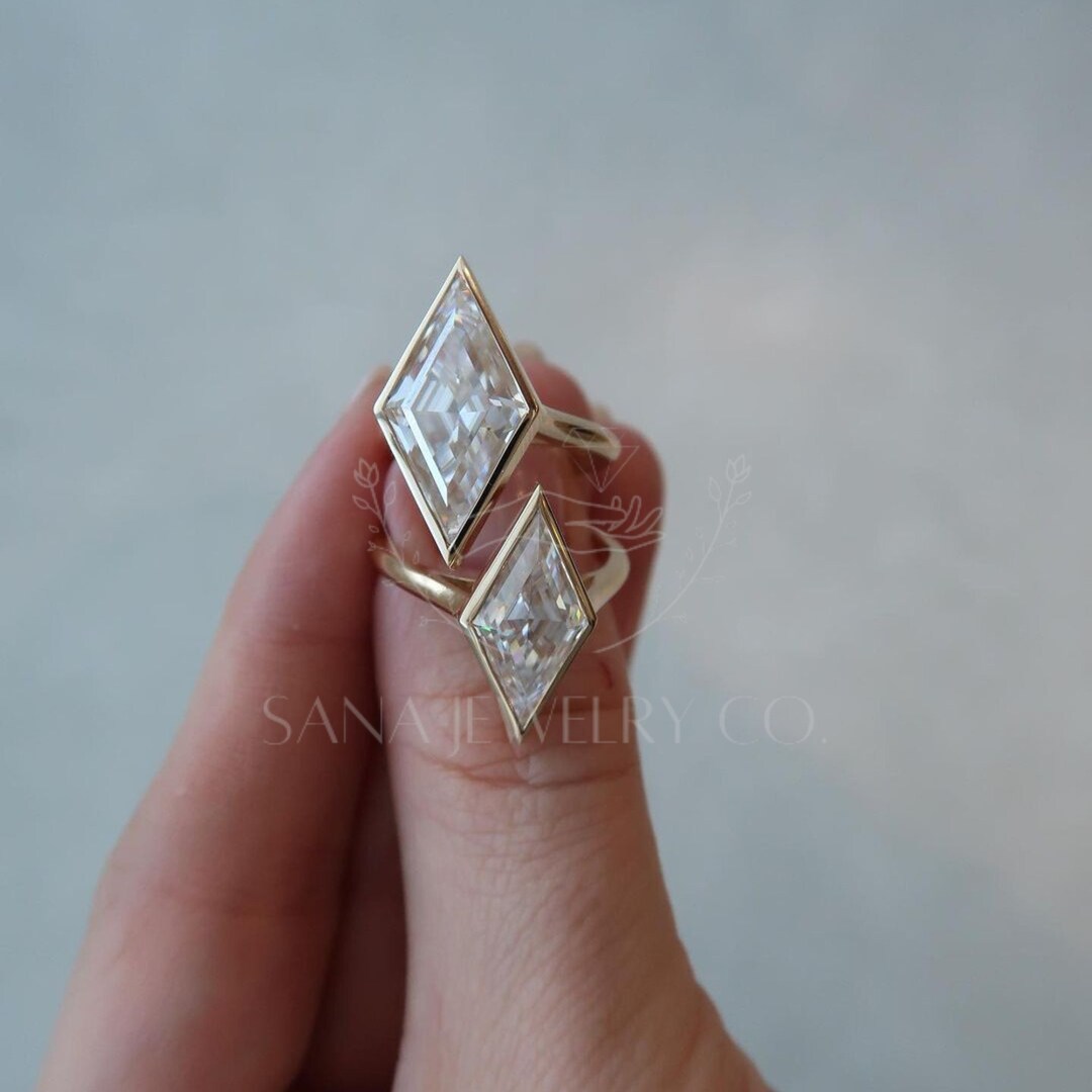 Lozenge Cut Moissanite Engagement Ring, Bezel Set Ring, Solitaire Ring ...