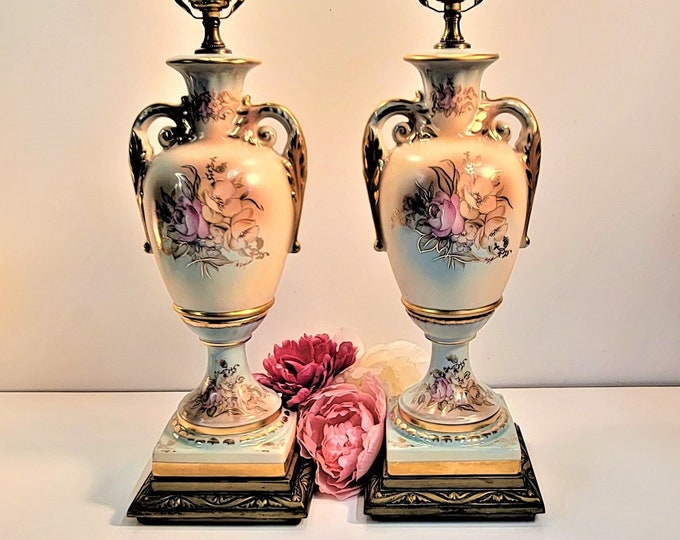 RARE Pair of Signed M. Zapun American Lecot China Lamps, Hand Painted ...