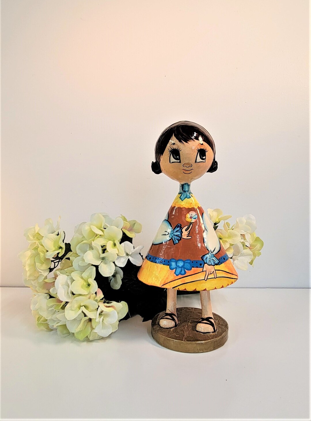 Vintage Viva Oaxaca mexican Folk Art Paper Mache Big Eyed Girl, Signed ...