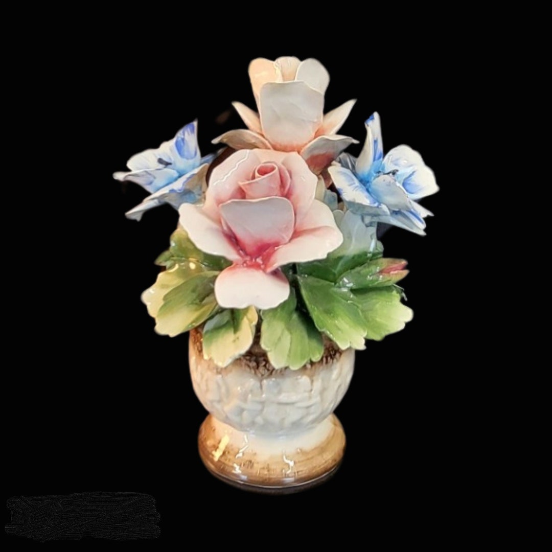 Antique Capodimonte Floral Bouquet in Vase Embossed W/cherubs, Crown ...