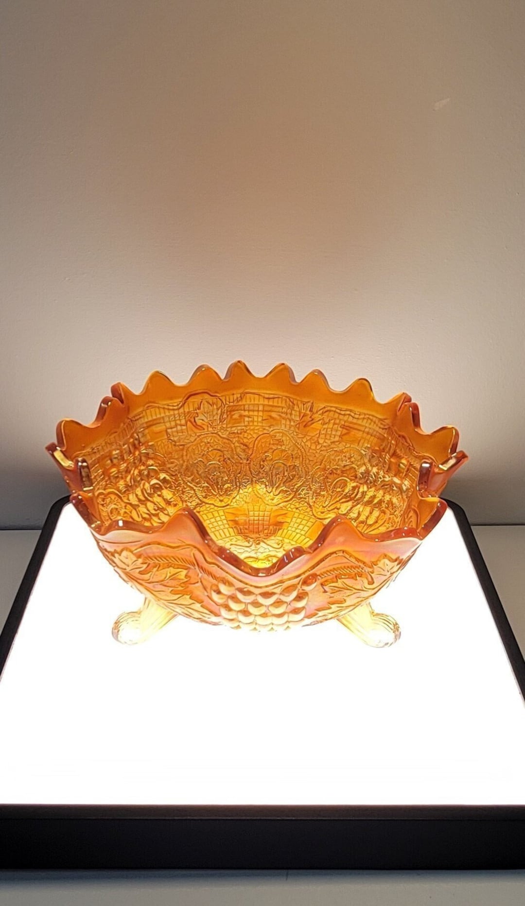 Antique Fenton Grape & Cable Scroll Foot 10" Bowl W/persian Medallion ...