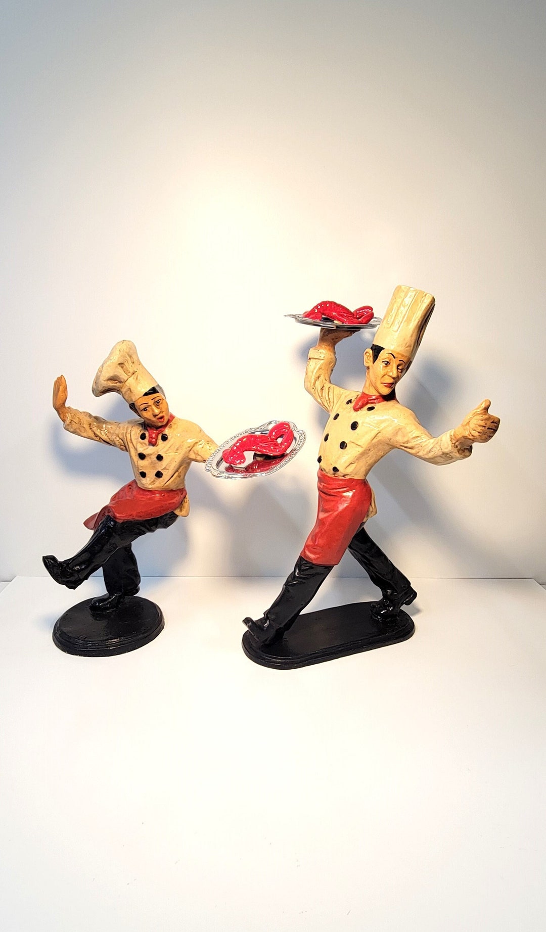 Vintage Chef Statues 18" X 10" W/serving Trays and Lobster Salt ...