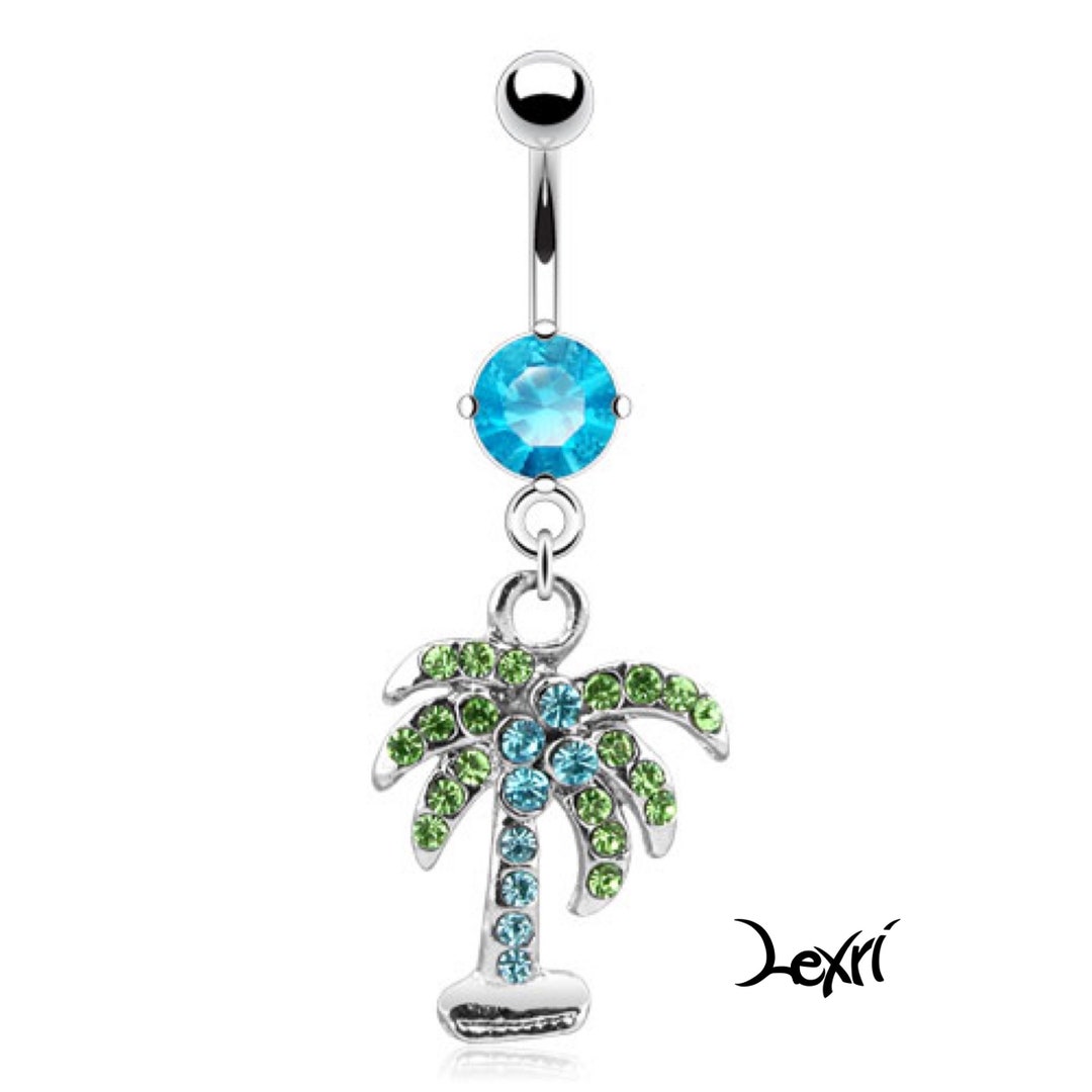 Blue Tropical Vacation Gem Palm Tree Belly Button Ring - Etsy