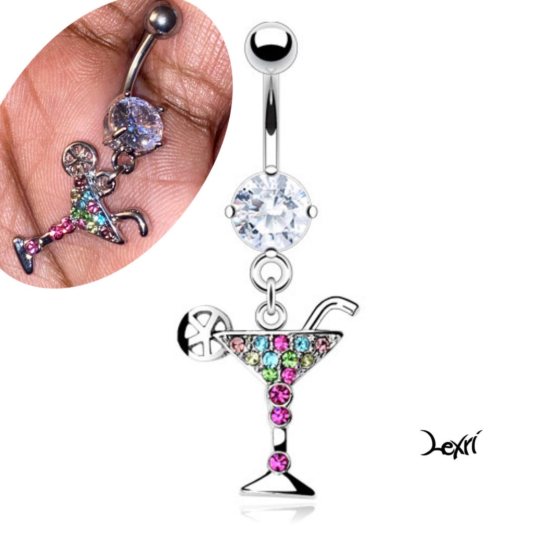 Bartender Martini Multi Color Gemmed Glass Dangle Belly Ring - Etsy