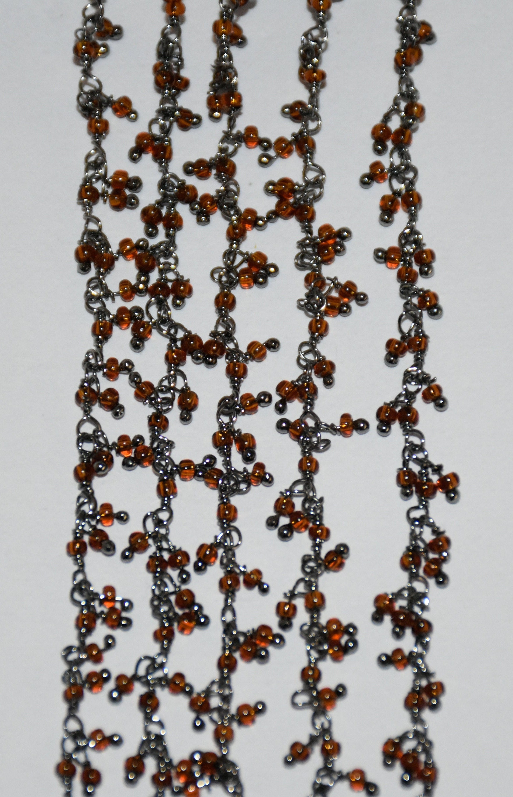 Red Garnet Dangling Rosary Chain, Black Plated Glass Beads Cluster ...