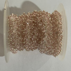 3mm Pink Quartz Faceted Bead Thick Rosary Chain, Beaded Dangle Chain ...