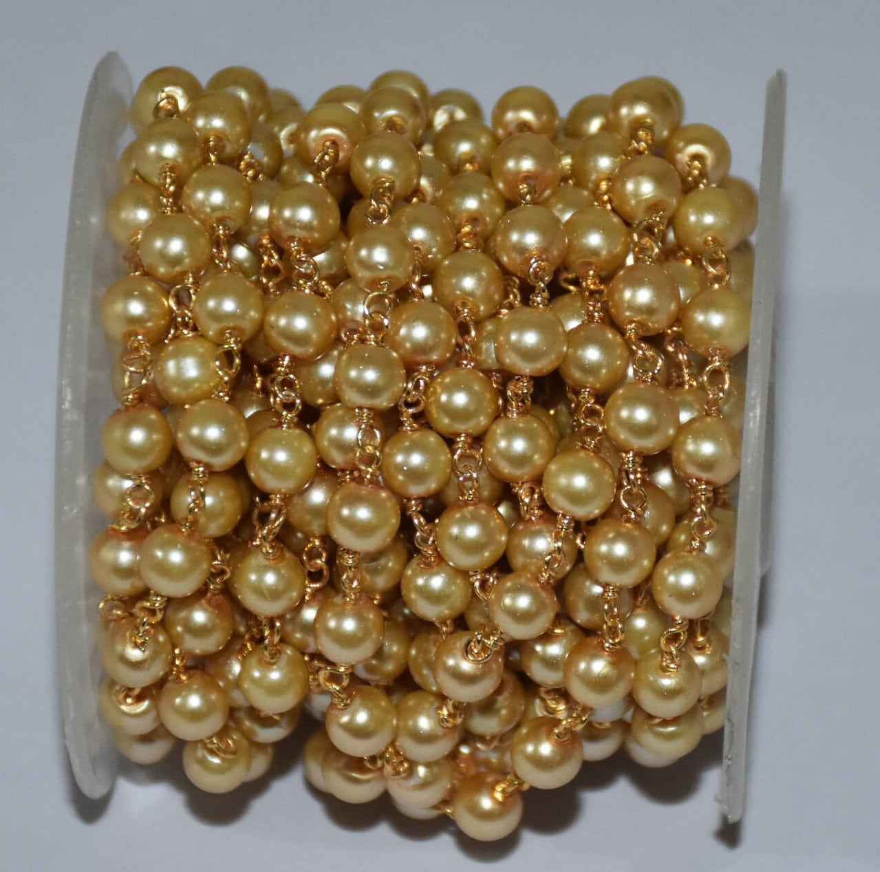Golden Pearl Beaded Bulk Rosary Chain, Gold Plated Chain, Handmade ...