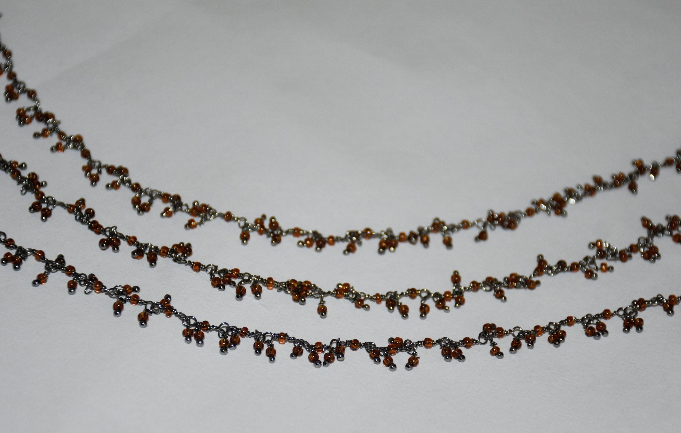 Red Garnet Dangling Rosary Chain, Black Plated Glass Beads Cluster ...