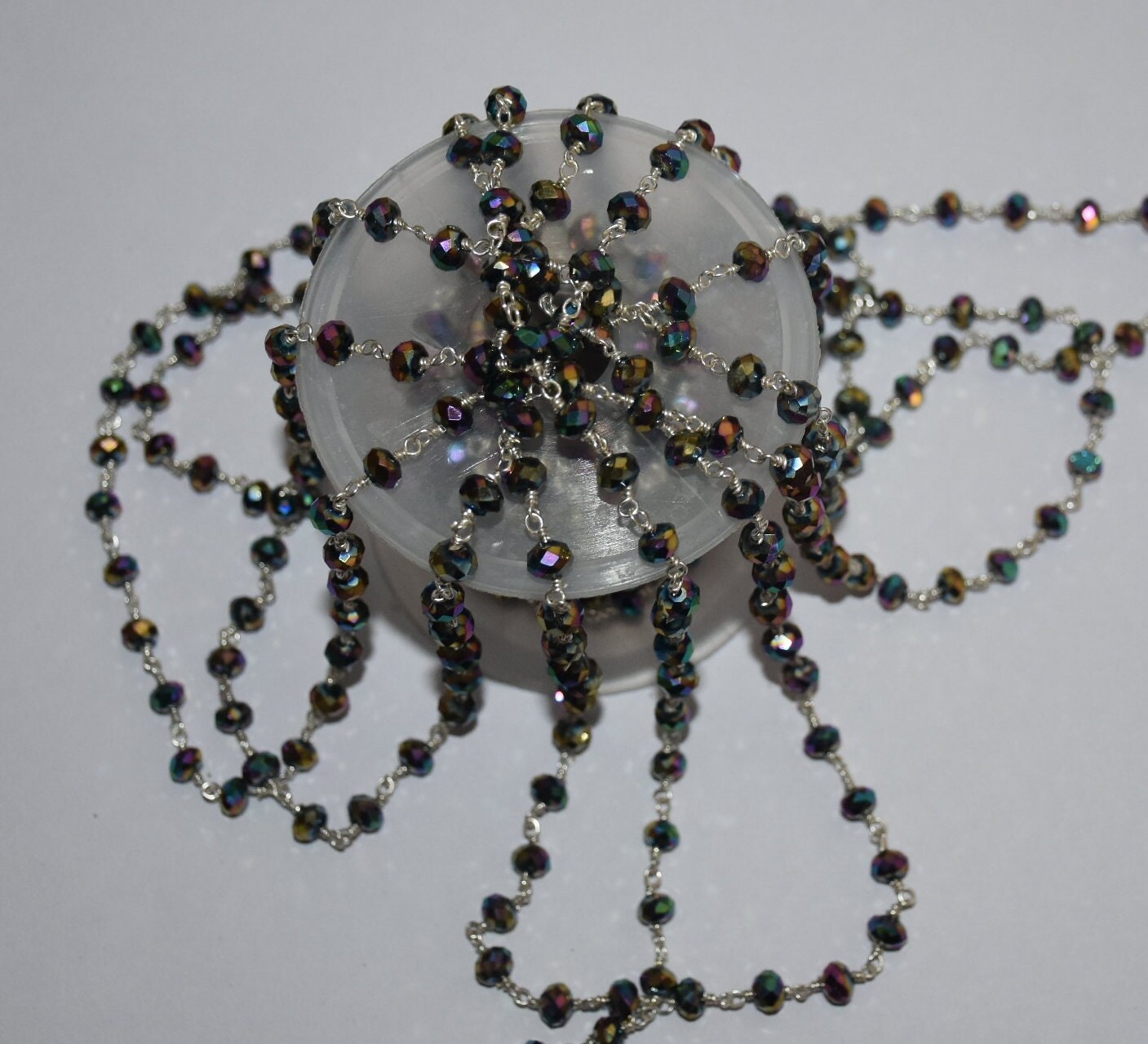 Peacock Pyrite Beaded Bulk Rosary Chain, Silver Plated Wire Wrapped ...