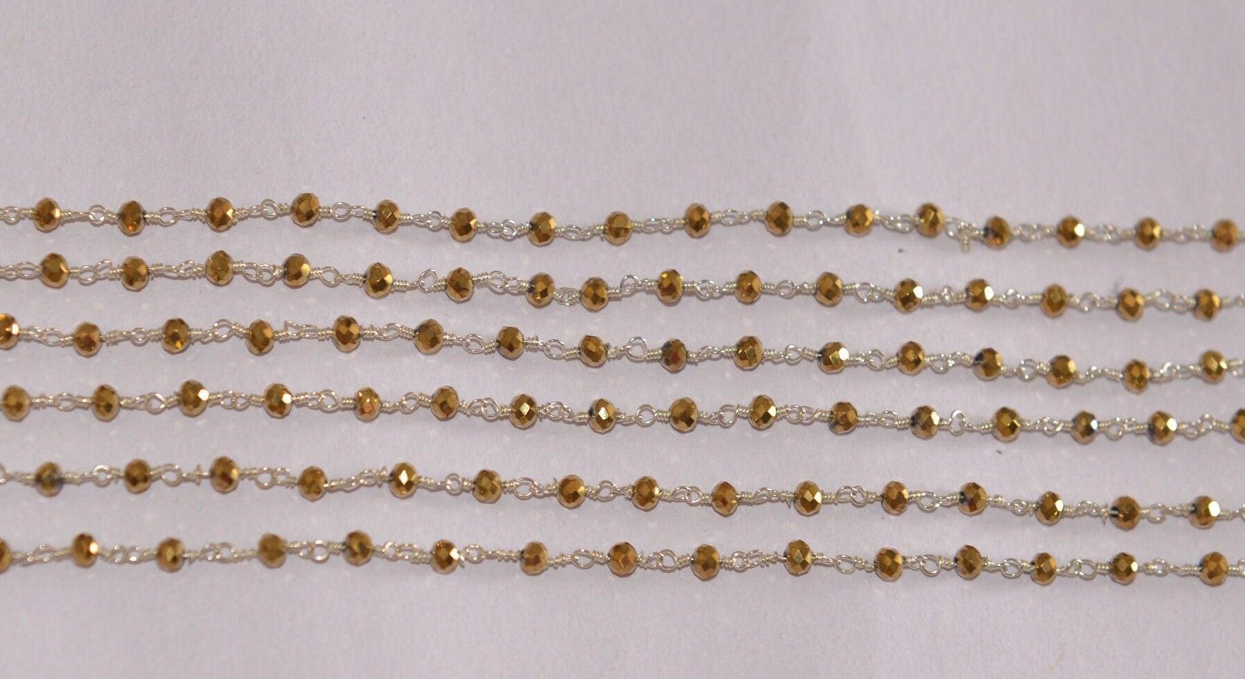Gold Pyrite Faceted Beads Rosary Chain, Rondelle Beads Bulk Roll Chain ...