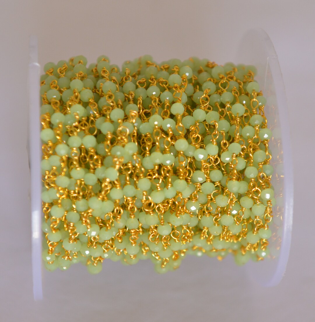 Prehnite Glass Beads Rosary Chain, Beaded Beads Rosary, Rondelle Beads ...