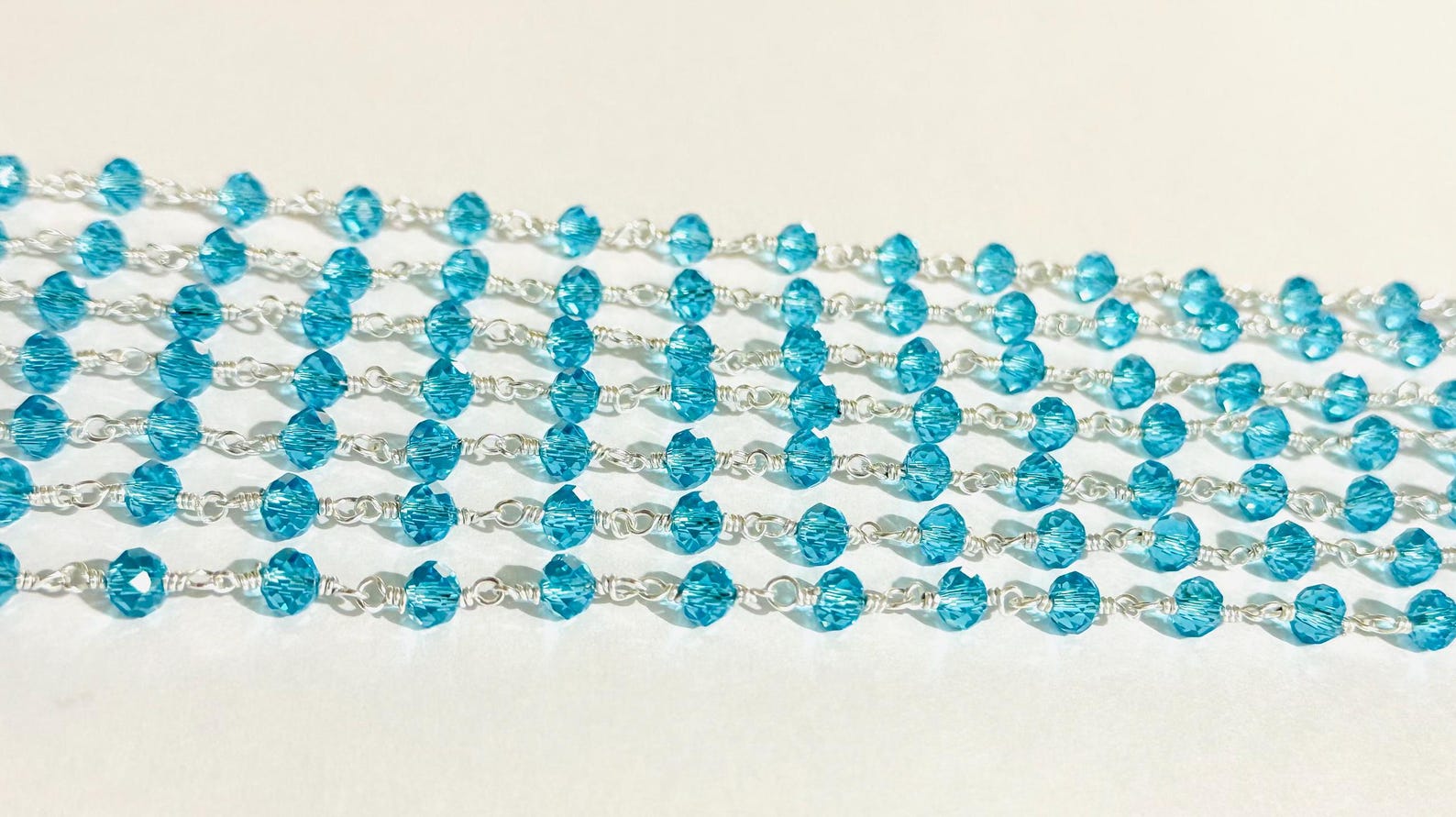 6mm Blue Topaz Crystal Bead Beaded Rosary Chain, Wire Wrapped Chain ...