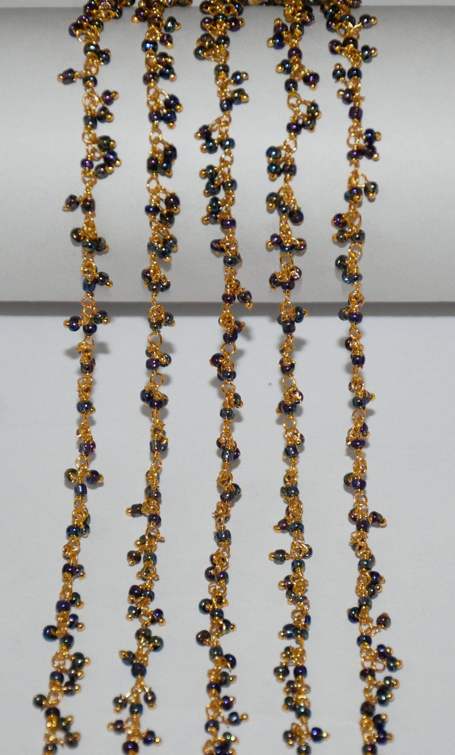 Peacock Pyrite Dangling Rosary Chain, Glass Beads Cluster Rosary Chain ...
