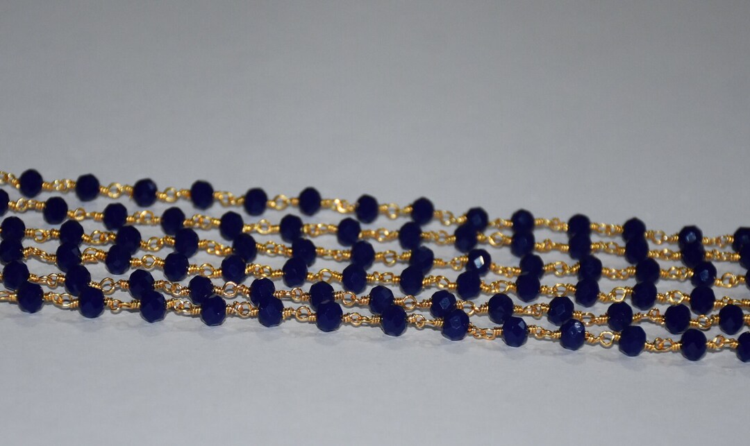 Blue Quartz Beaded Bulk Rosary Chain, Gold Plated Chain, Handmade Chain ...