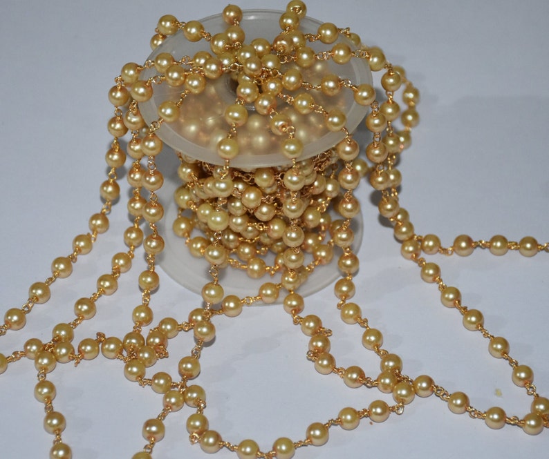 Golden Pearl Beaded Bulk Rosary Chain, Gold Plated Chain, Handmade ...