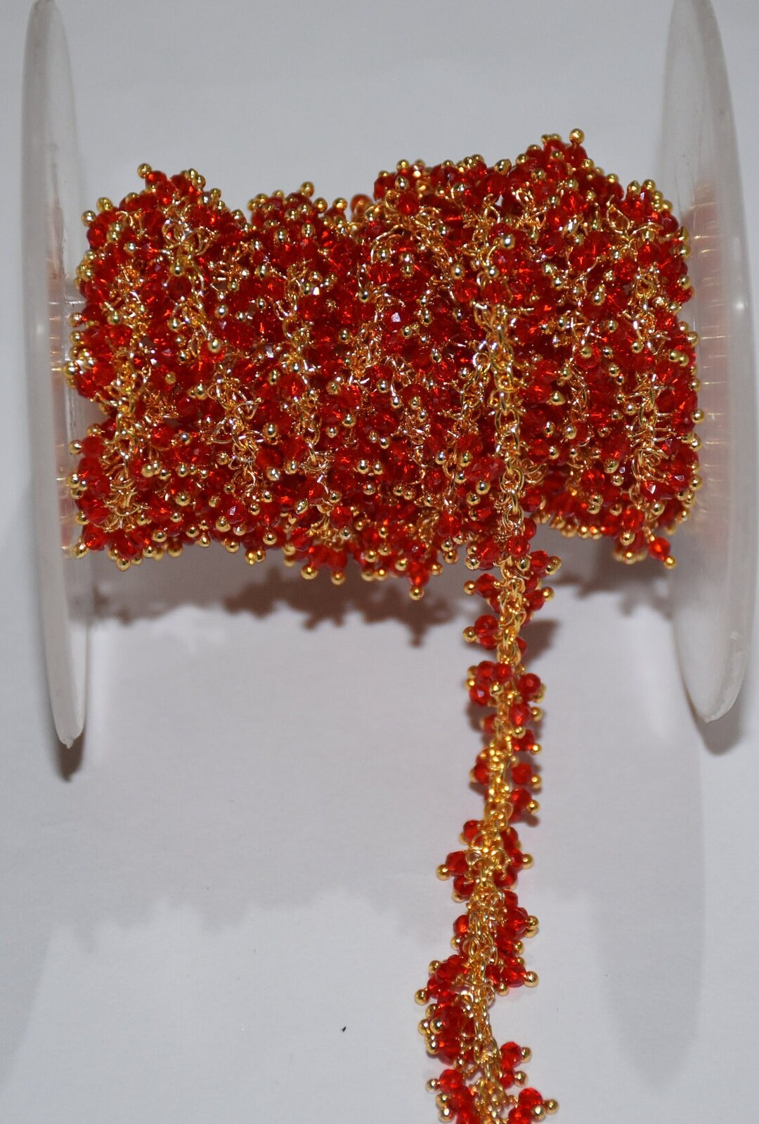 Gold Plated Red Hydro Beaded Rosary Chain, 2mm Beads Thick Grapes Chain ...