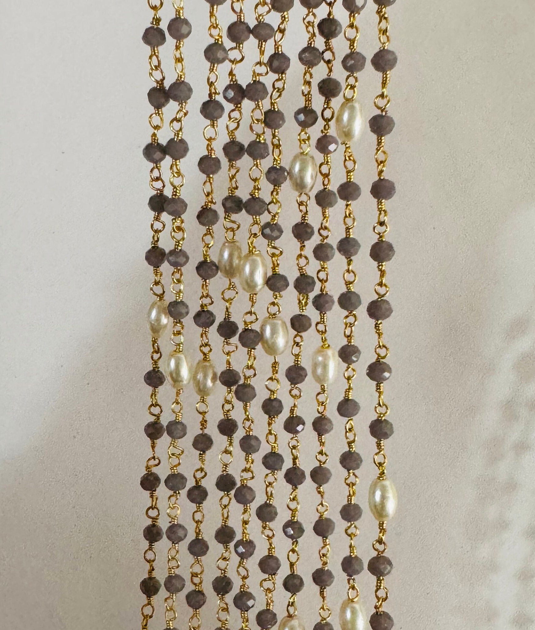 3mm Grey Faceted Beads Rosary Chain, Rice Pearl Glass Beads Rosary ...