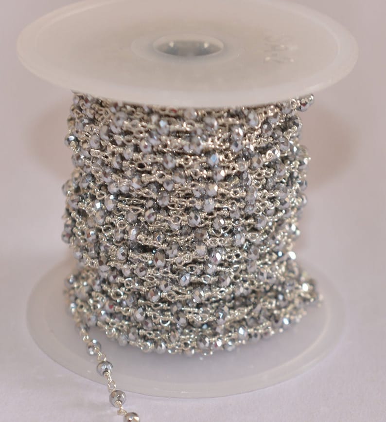 Silver Pyrite Rosary Chain, 3mm Faceted Rondelle Beads, Handmade Beaded ...