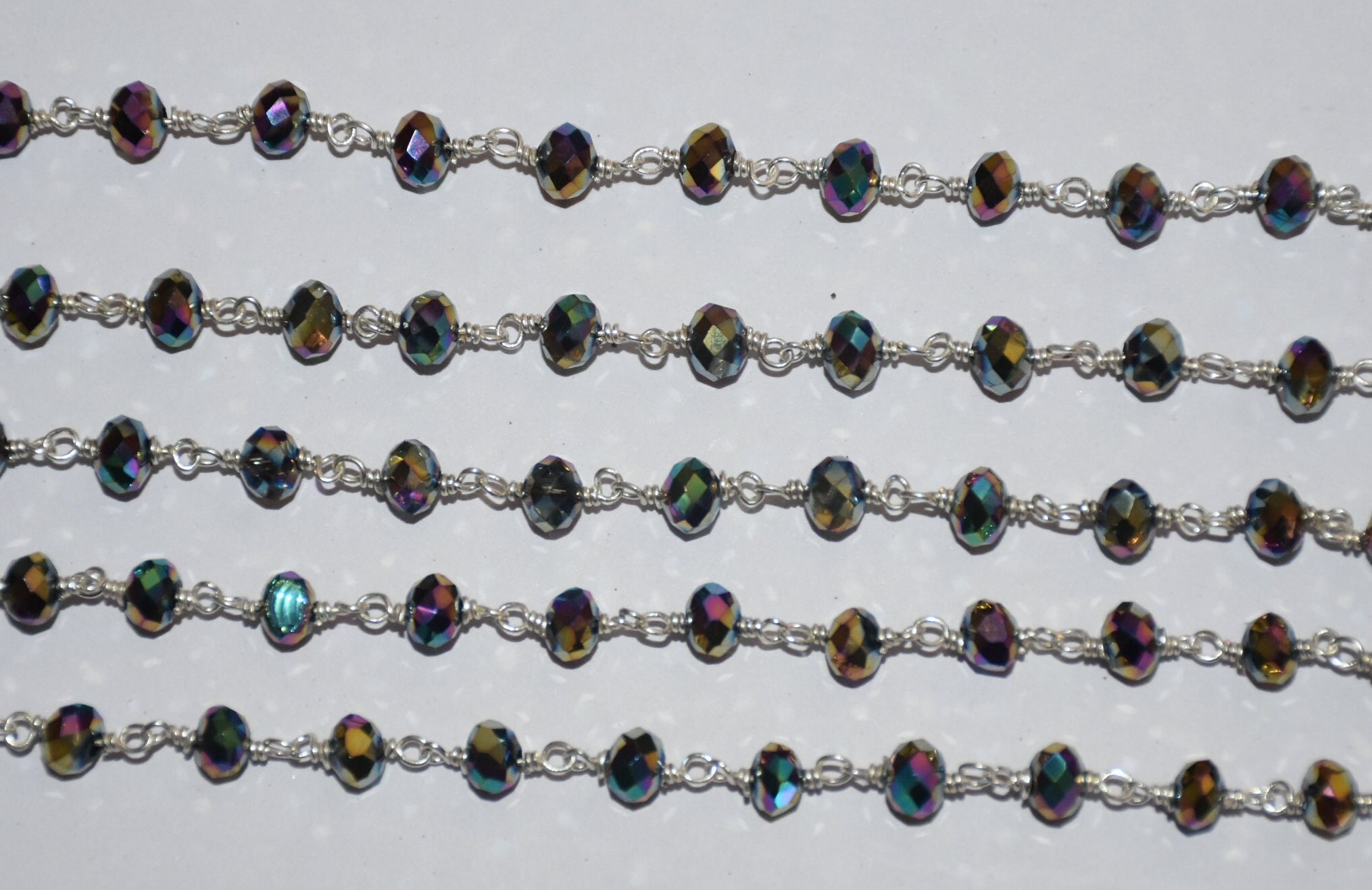 Peacock Pyrite Beaded Bulk Rosary Chain, Silver Plated Wire Wrapped ...