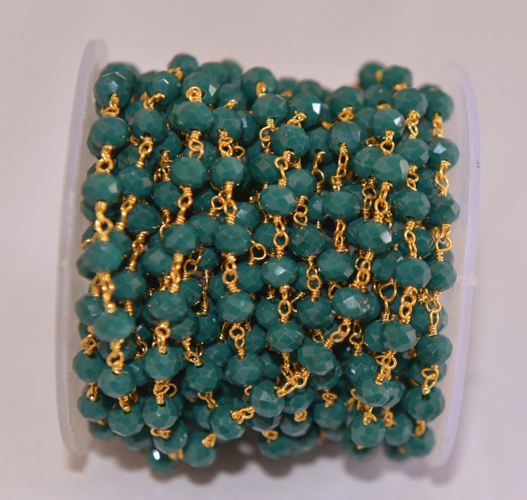 Green Quartz Glass Beads Rosary Chain, Beaded Beds Chain, 6mm Faceted ...