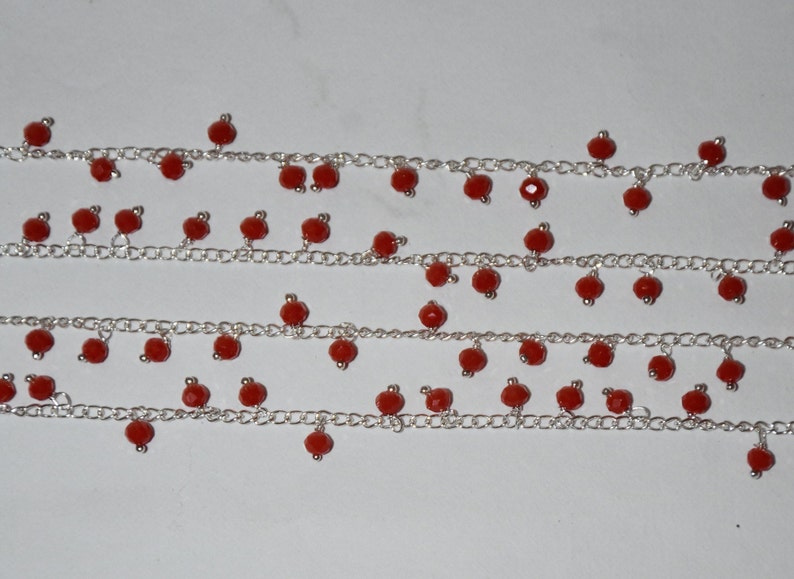 3mm Red Faceted Glass Beads Dangle Chain, Beaded Cluster Chain, Red ...