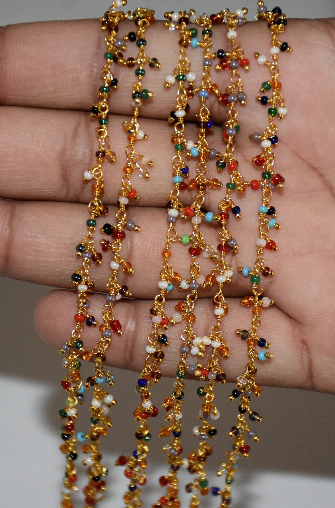 Multi Color Beads Cluster Rosary Chain, Dangling Cluster Rosary Chain ...