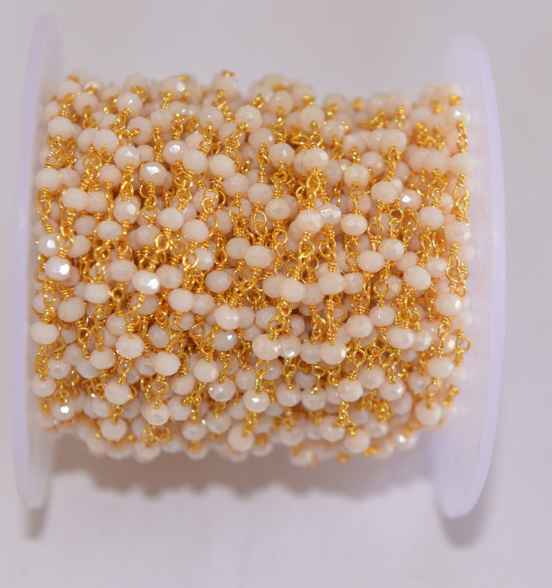 Pink Opal Peach Coted Beads Rosary Chai, Rondelle Beads Bulk Roll Chain ...