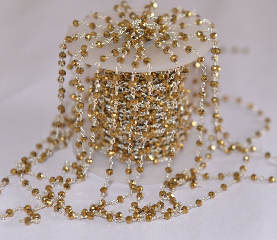 Gold Pyrite Faceted Beads Rosary Chain, Rondelle Beads Bulk Roll Chain ...