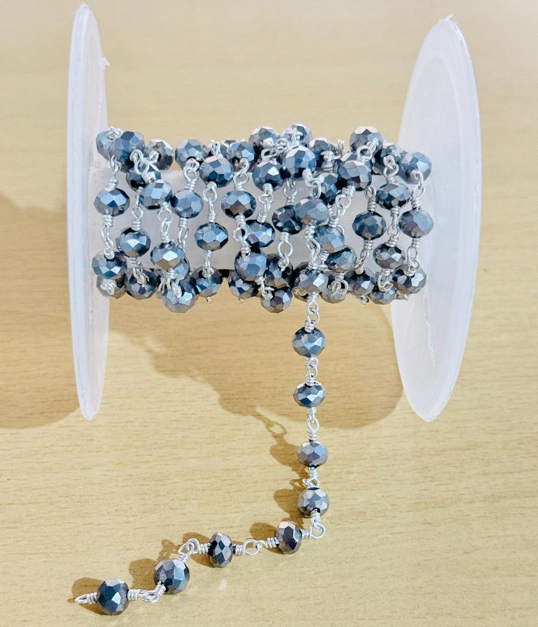 6mm Silver Pyrite Beads Beaded Rosary Chain, Wire Wrapped Chain ...