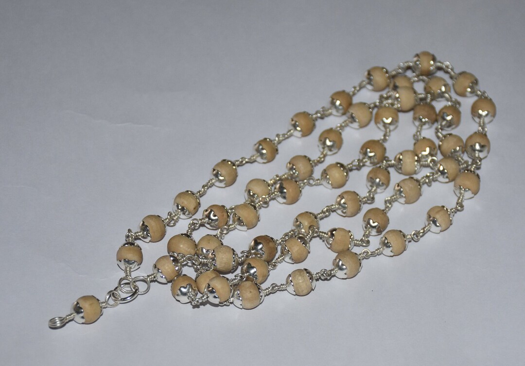 925 Solid Silver Wood Chain Mala Wooden Handcrafted 54 Beads Jaap Mala ...