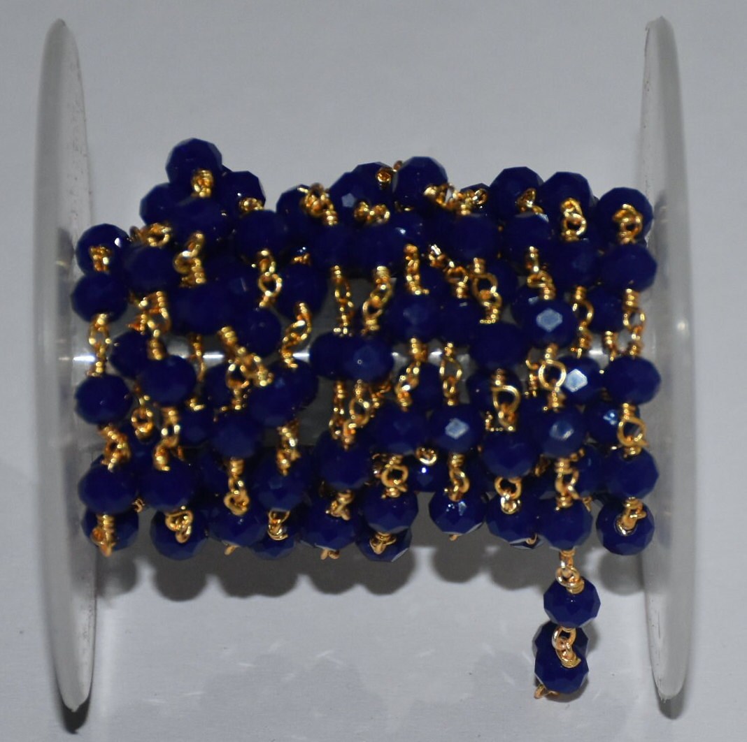 Blue Quartz Beaded Bulk Rosary Chain, Gold Plated Chain, Handmade Chain ...