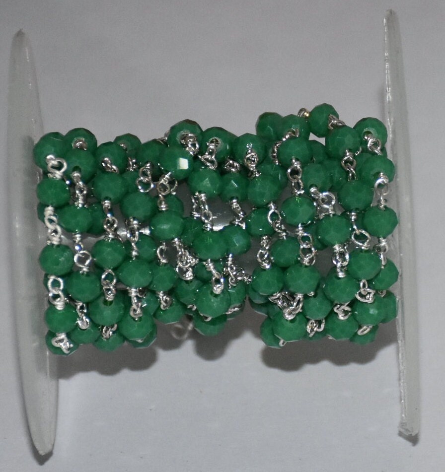 Green Quartz Beaded Bulk Rosary Chain, Brass Wire Wrapped Chain ...