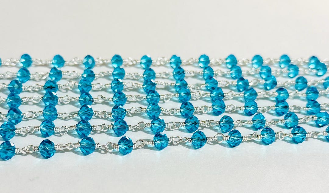 6mm Blue Topaz Crystal Bead Beaded Rosary Chain, Wire Wrapped Chain ...