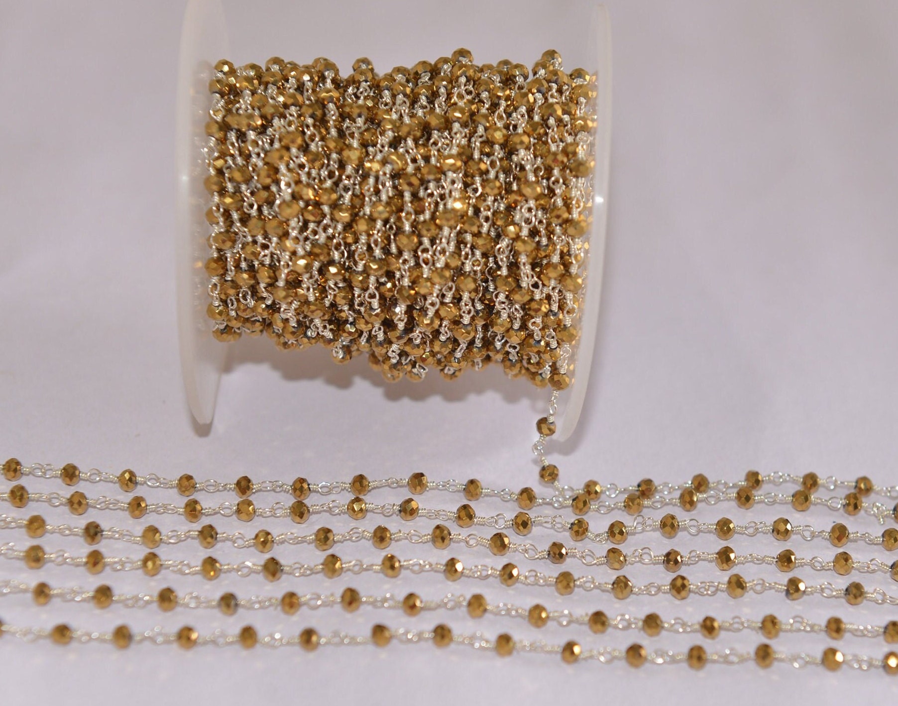 Gold Pyrite Faceted Beads Rosary Chain, Rondelle Beads Bulk Roll Chain ...
