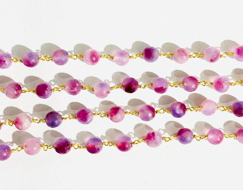 Purple Watermelon Tourmaline Jade Gemstone Beads Rosary Chain, Beaded ...