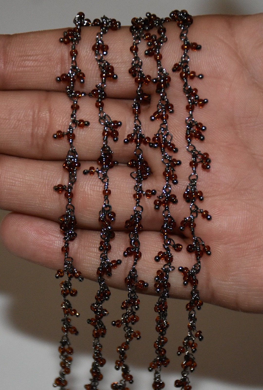 Red Garnet Dangling Rosary Chain, Black Plated Glass Beads Cluster ...
