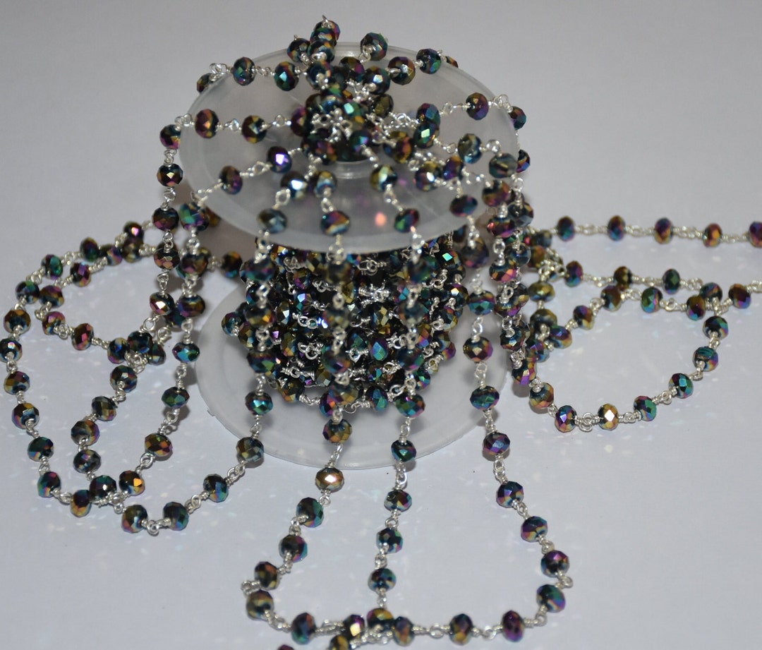 Peacock Pyrite Beaded Bulk Rosary Chain, Silver Plated Wire Wrapped ...