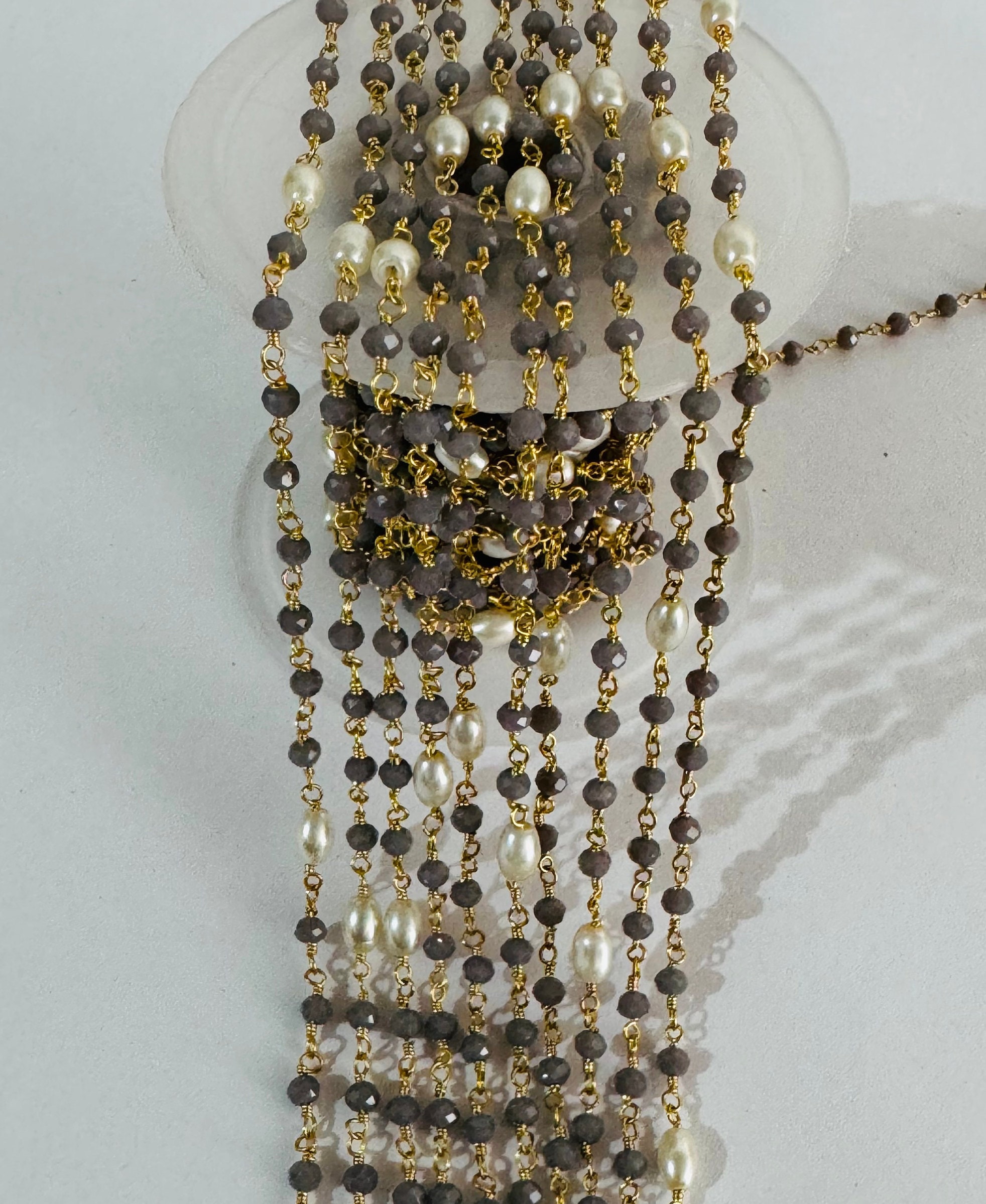 3mm Grey Faceted Beads Rosary Chain, Rice Pearl Glass Beads Rosary ...