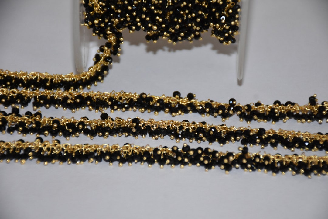 Gold Plated Black Beads Thick Rosary Chain, Anguri Chain, Beaded Chain ...