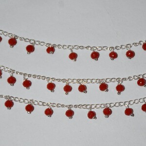 3mm Red Faceted Glass Beads Dangle Chain, Beaded Cluster Chain, Red ...