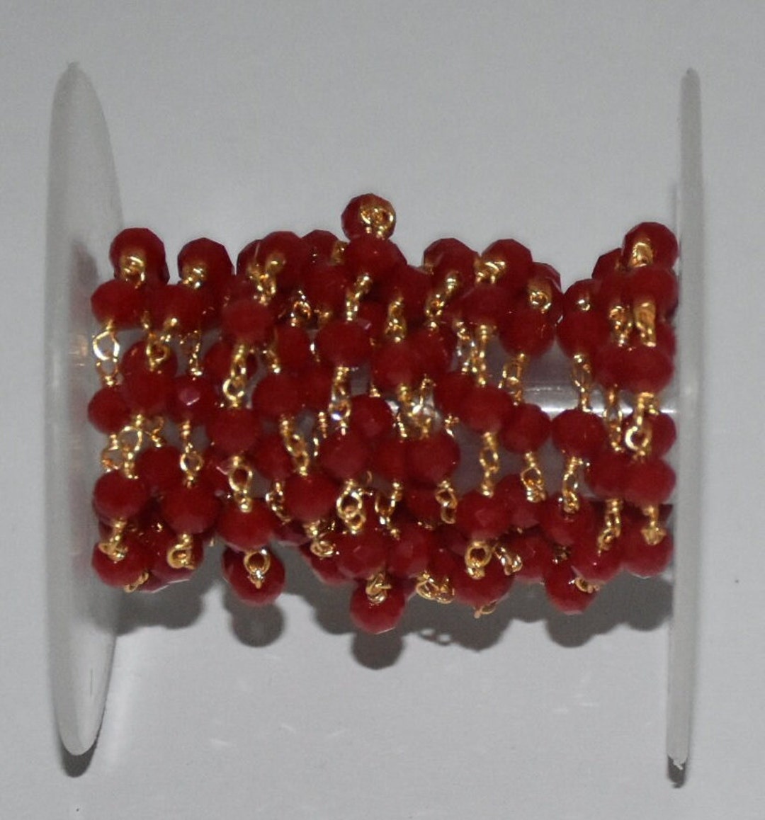 Red Coral Glass Bead Beaded Rosary Chain, Gold Plated Chain, Bulk Roll ...